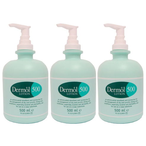 3 x Dermol 500 Lotion - 500ml Each | Antimicrobial Emollient for Dry a ...