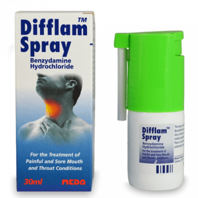 DIFFLAM Throat Spray Benzydamine Hydrochloride (30ml) Uk Pharmacy Stoc ...