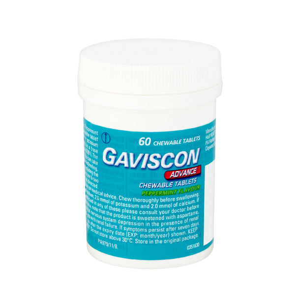 Gaviscon Advance Chewable - 60 Tablets - Peppermint Flavoured ...