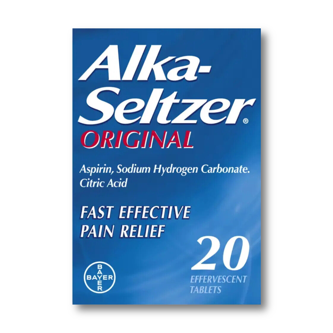 Alka Seltzer Original Effervescent Soluble Tablet Fast Pain Relief 20 ...